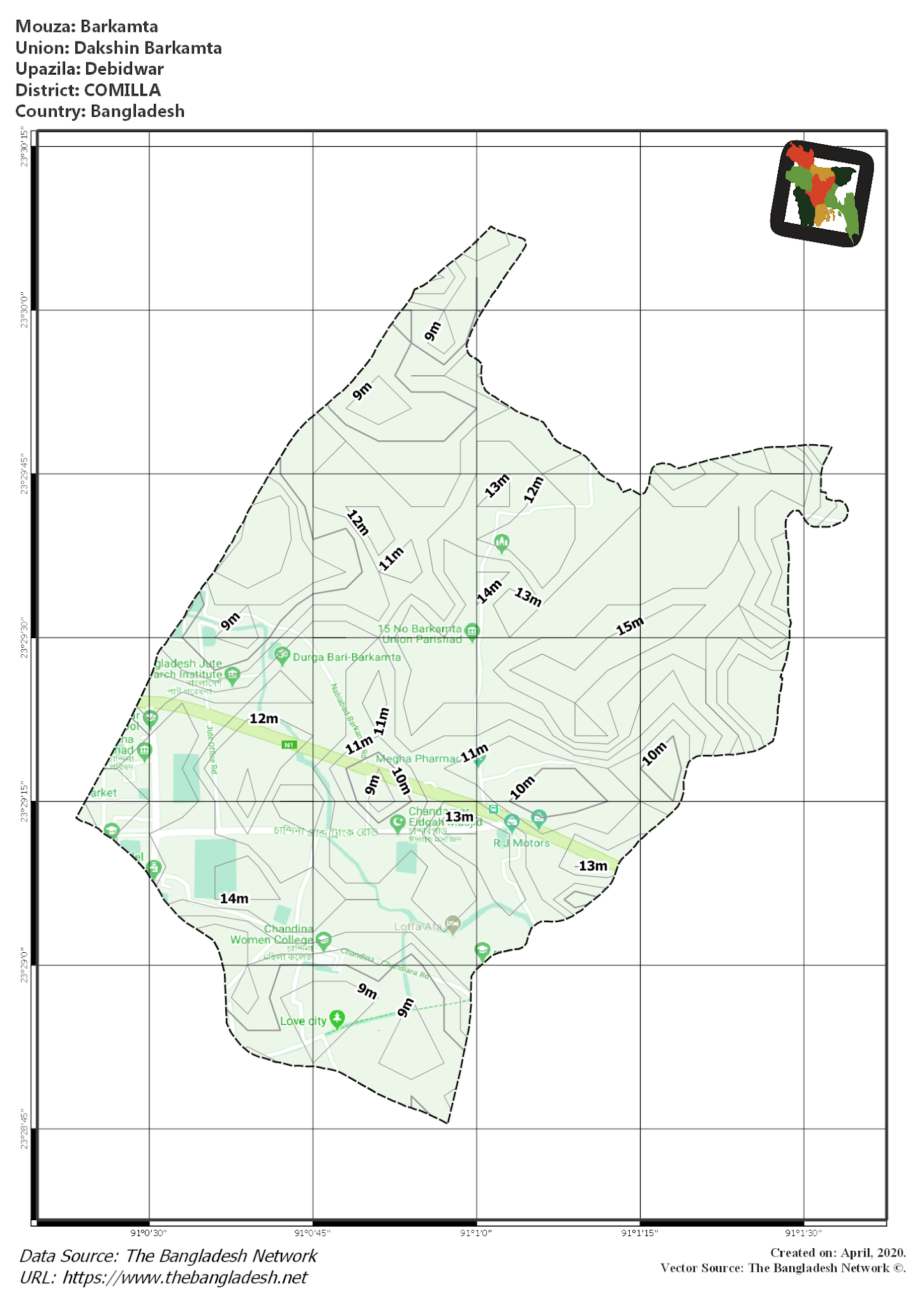 Map of Barkamta Mouza, Debidwar, Comilla