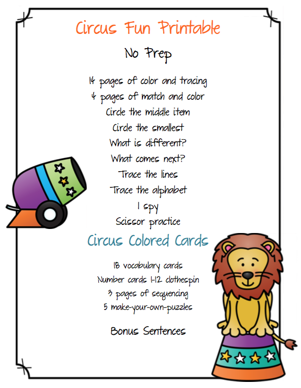 Preschool Packet Circus ~ Preschool Printables