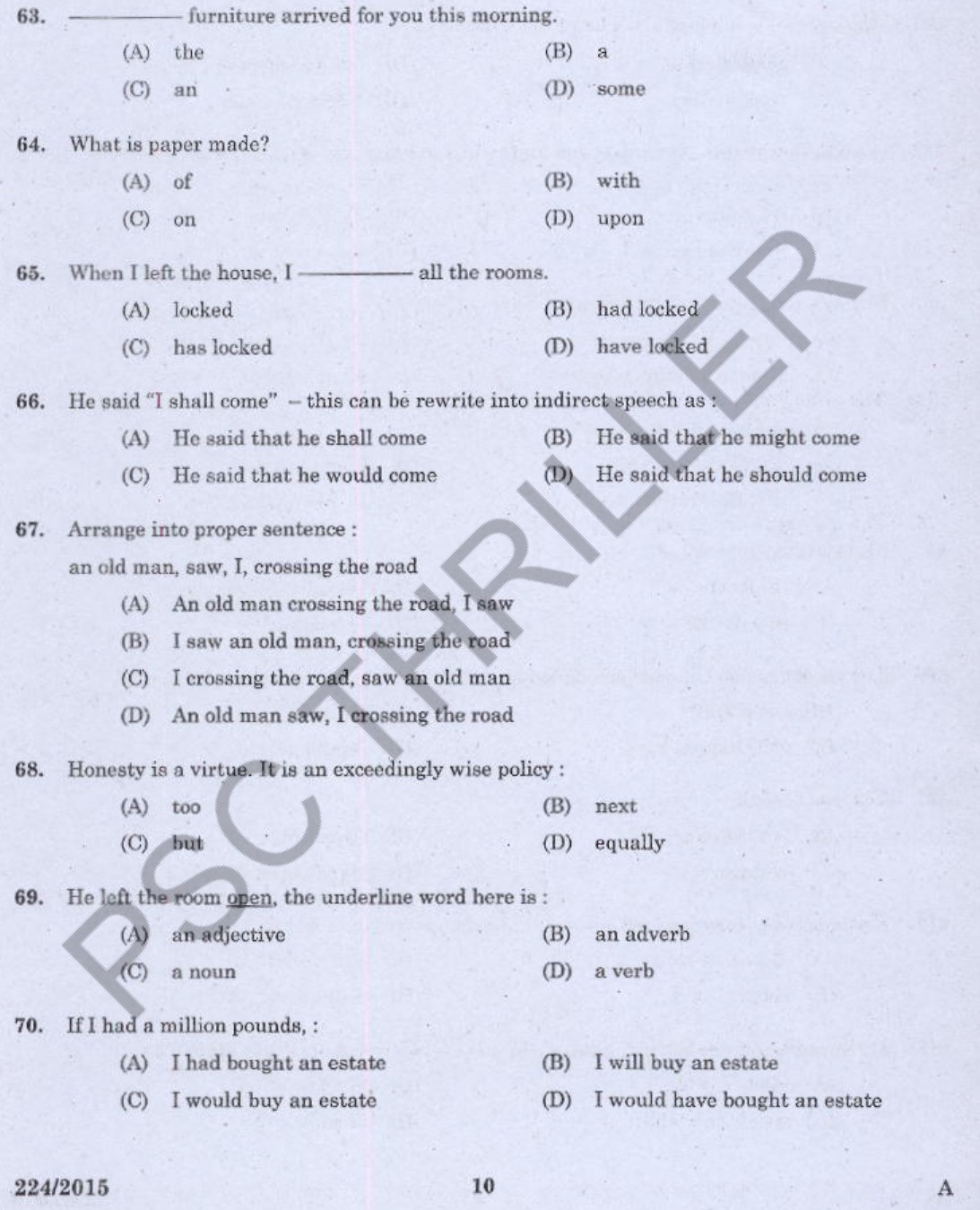 Women Police Constable/ Police Constable - Question Paper with Answers-224/ 2015- Kerala PSC ...