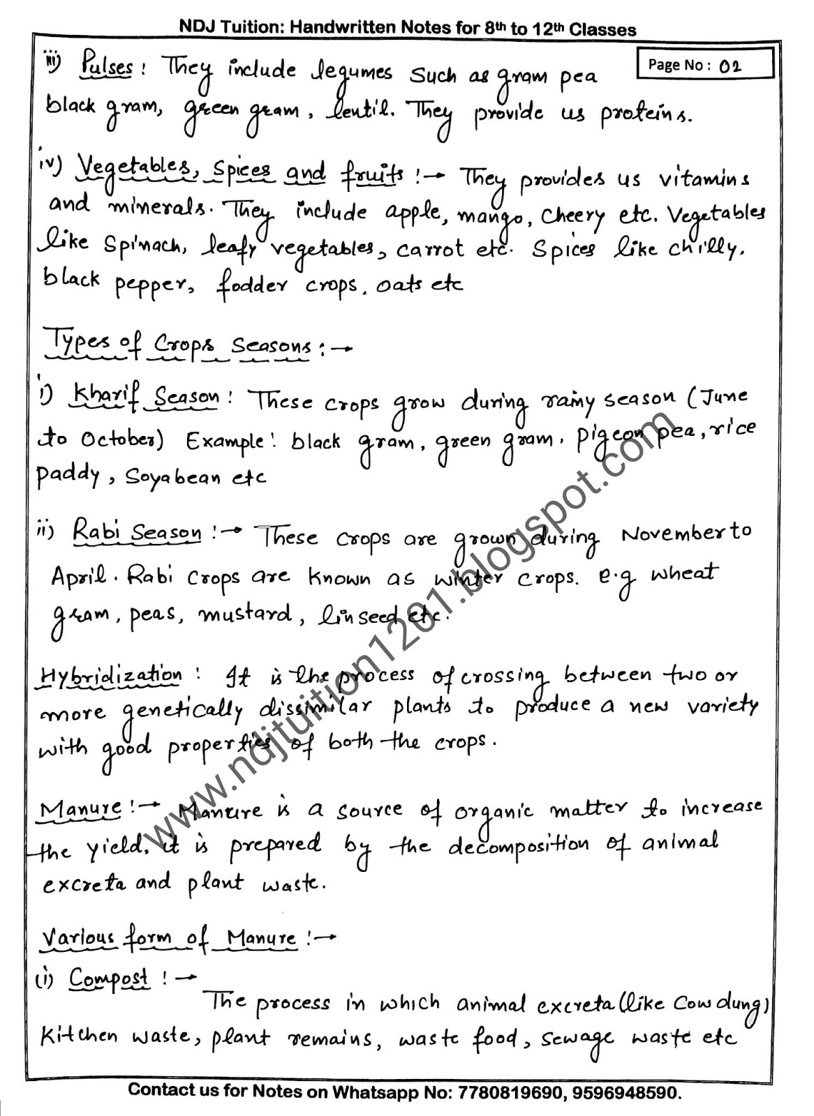 Improvement in Food Resource Handwritten Notes for Class 9th Science