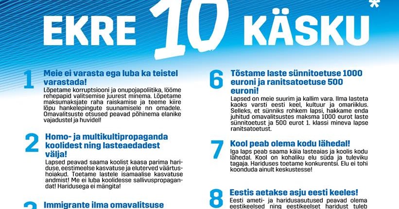 Rahvuslane: EKRE 10 KÄSKU
