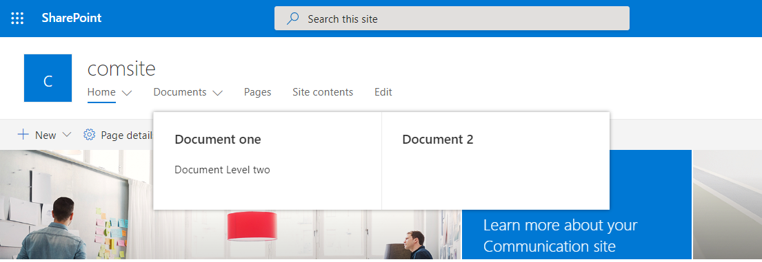 How to change the navigation in communication site sharepoint