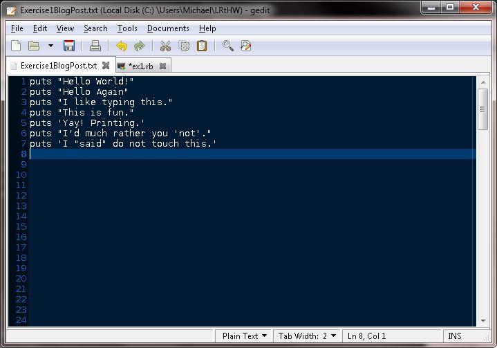 Testhead Exercise 1 A Good First Program Learn Ruby The Hard Way Practicum