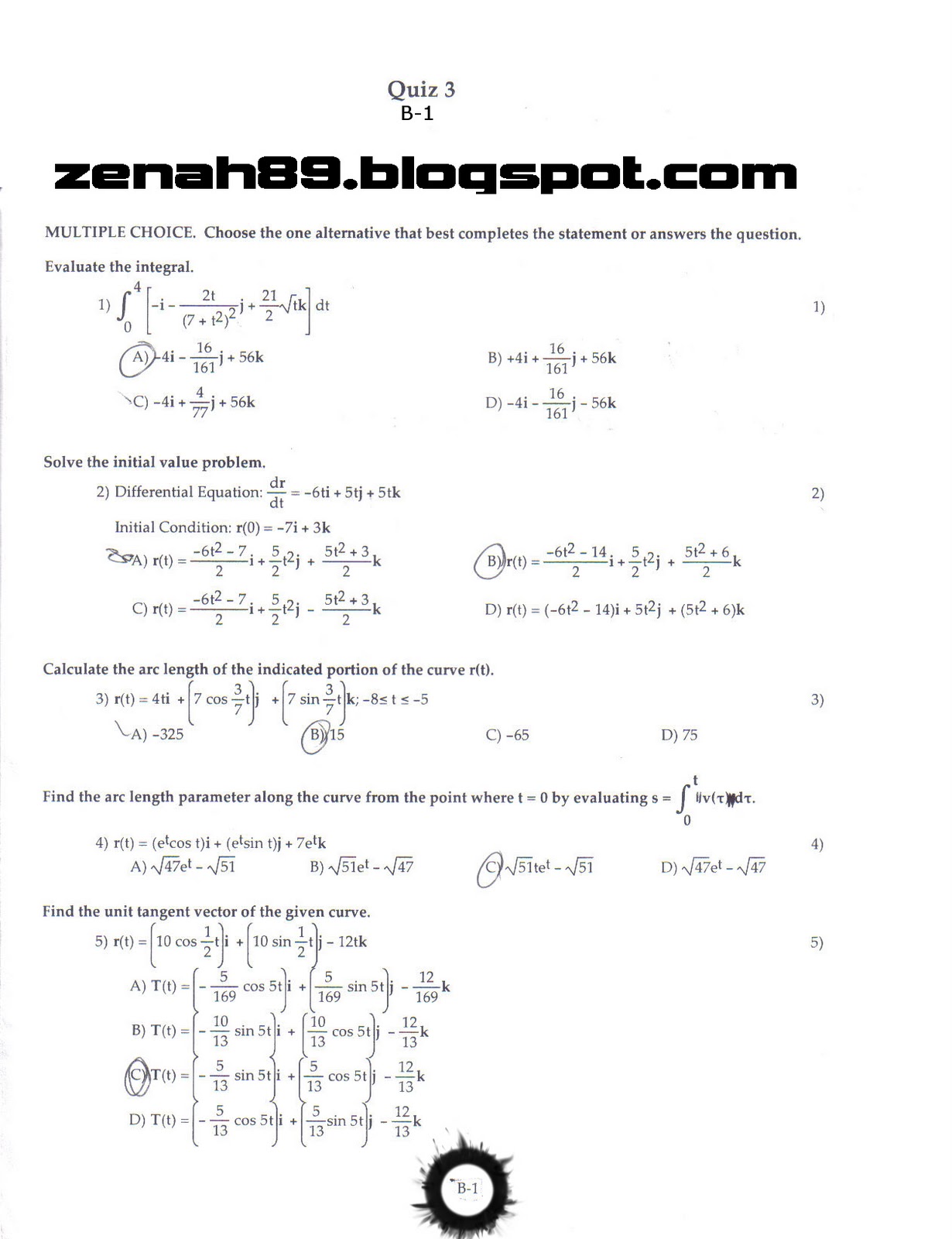 teCh-89: MATH 209 QUIZZES, Calculus III