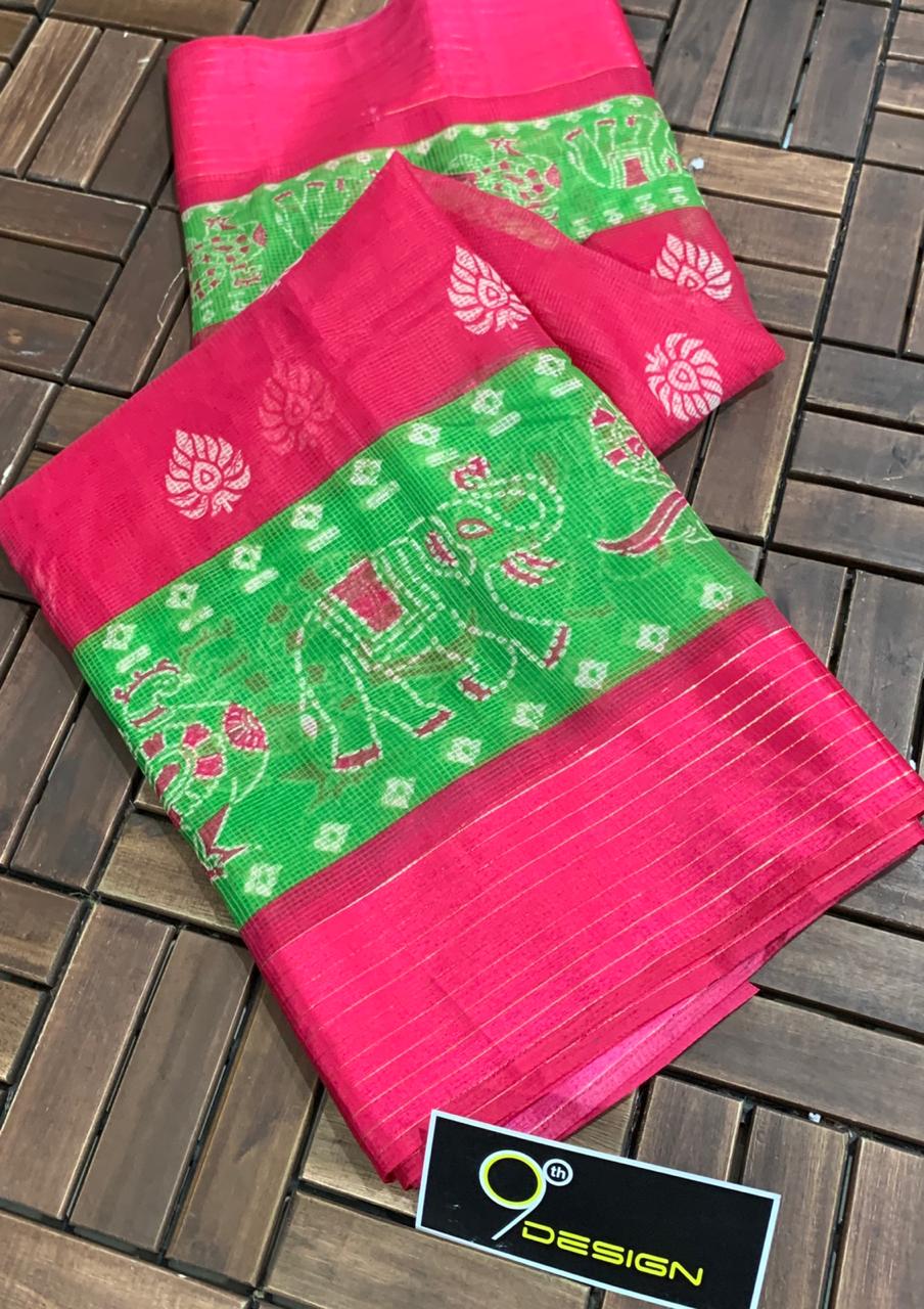 Jute silk printed sarees