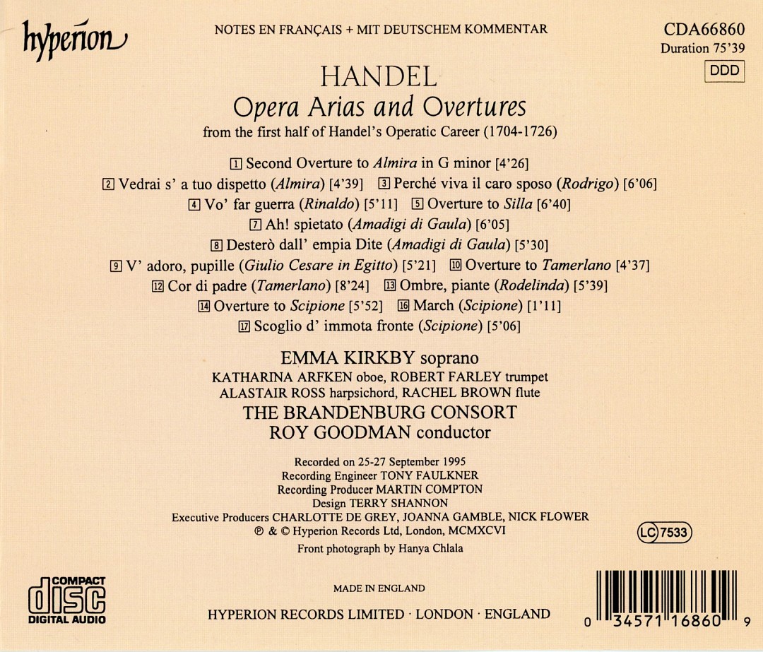 makdelart - classique: Handel - Opera Arias and Overtures (Emma Kirkby ...