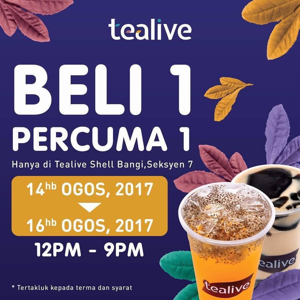 Tealive 饮料买一送一！8月14日至16日！【特定分行】 - Leesharing