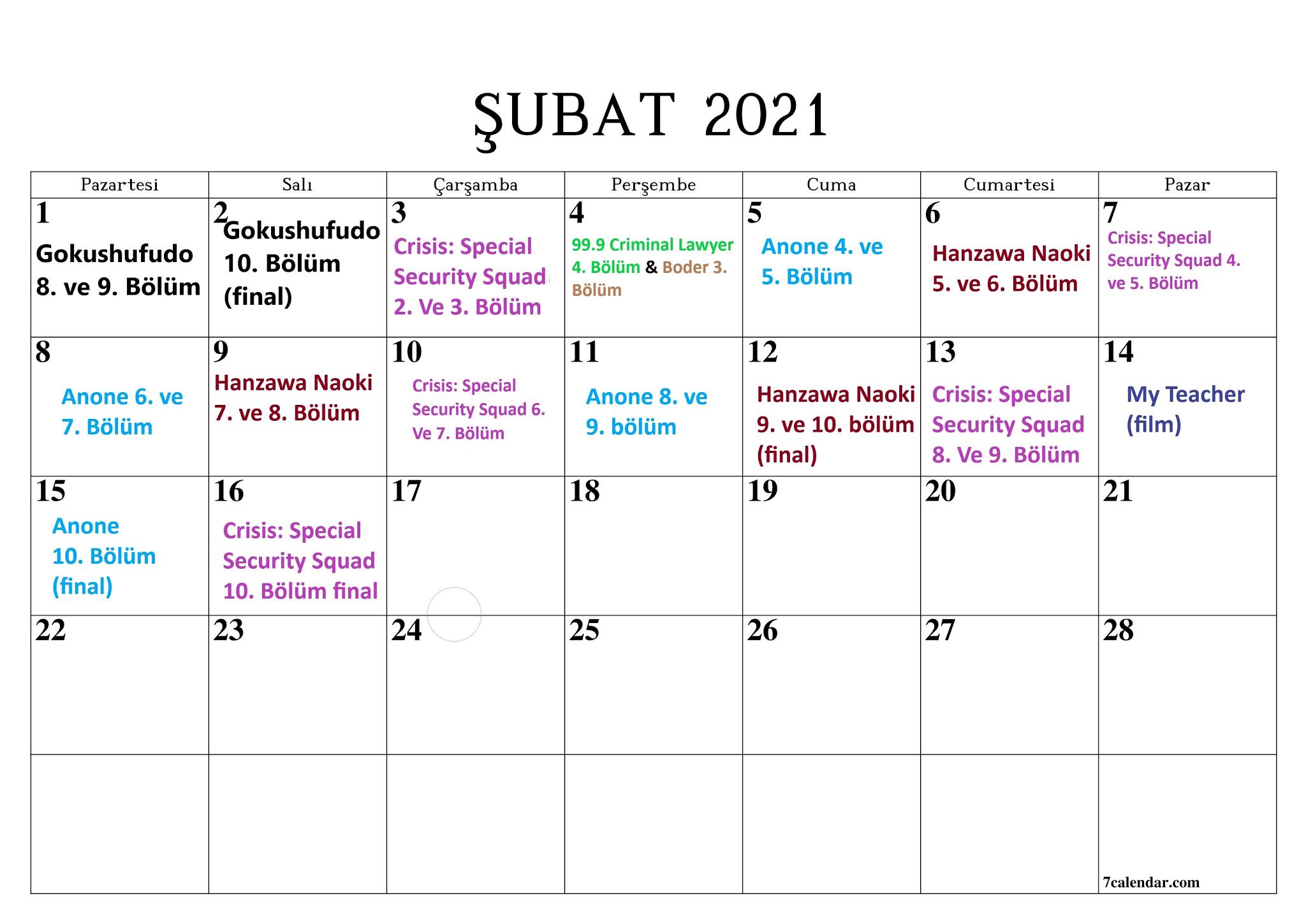 Ocak - Şubat 2021 Japon Dizileri Çeviri Takvimi - ID; Peace M