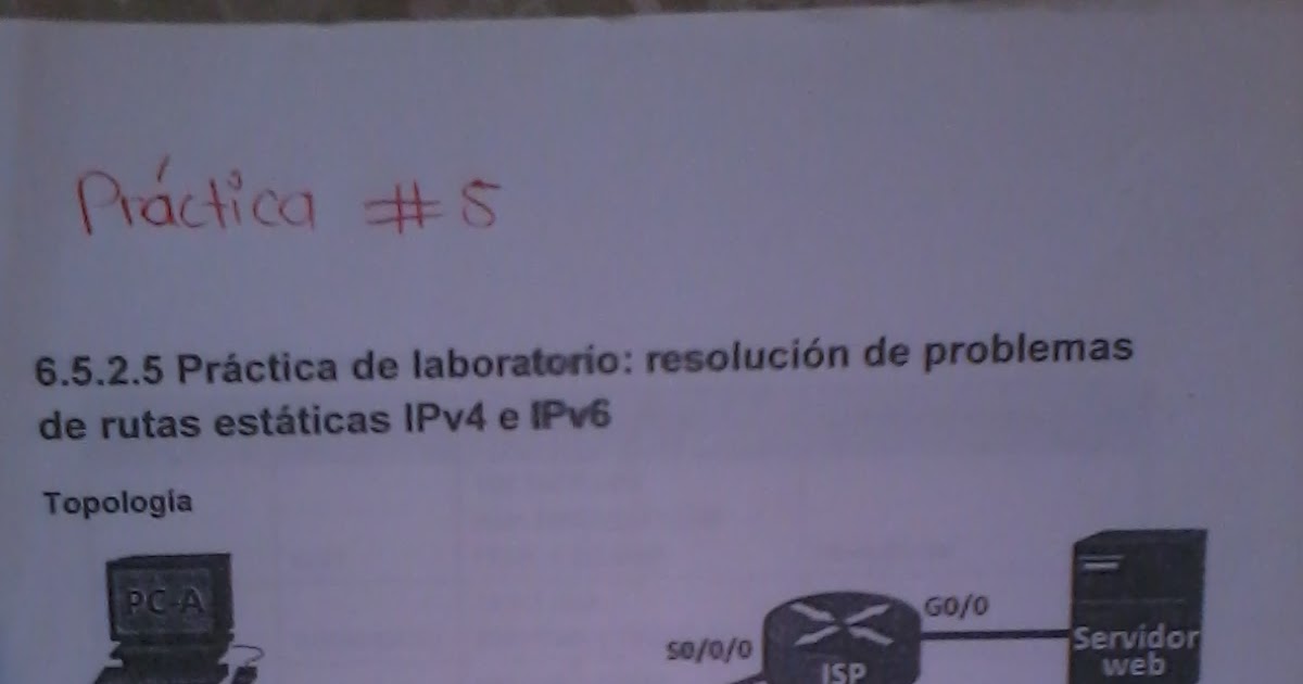 CISCO II: ActFisica 5. Resolución de problemas de rutas estáticas IPv4 e IPv6