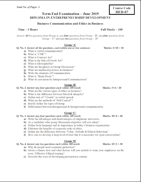 OSPU DED Business Communication and Ethics in Business June 2019 ...