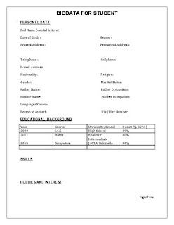 BIODATA Sample for Students | Student BIODATA Template