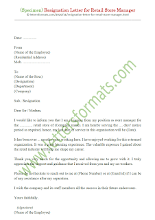Resignation Letter Format for Retail Store Manager