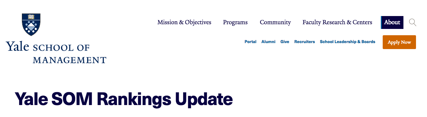 ニュースタンダード MBA留学 海外大学院留学: Yale SOM Rankings Update