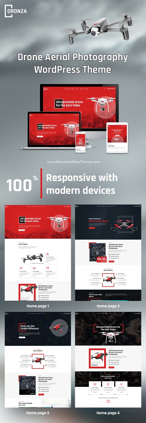 Best 4in1 Drone Aerial Photography Premium WordPress Theme - Download ...