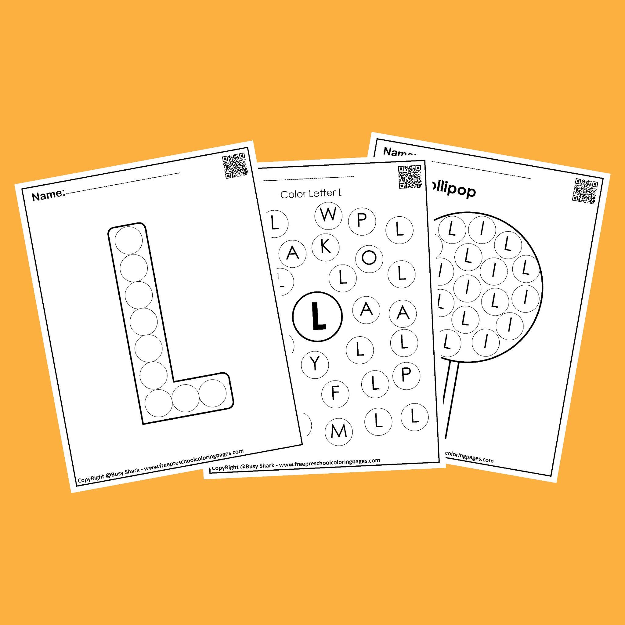Letter L "10 free Dot Markers coloring pages"
