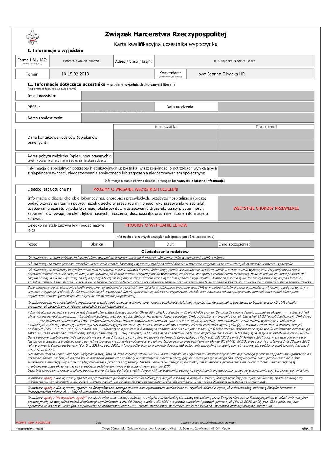 Leśny Gród: ZIMOWISKO KARTY I RODO- do druku