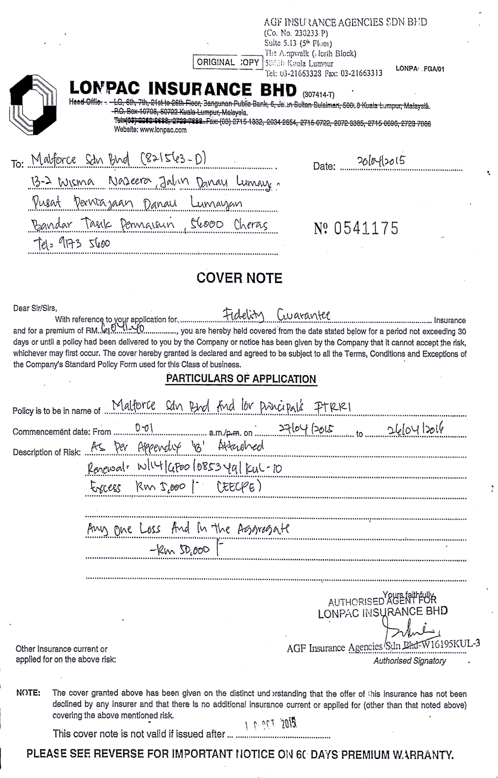 Malforce Lonpac Insurance Bhd | Malforce & Gnt