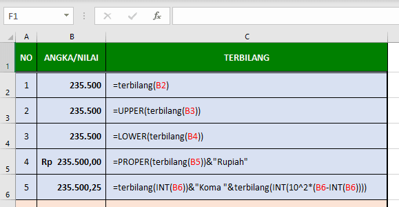 20 Contoh Rumus Excel Fungsi Terbilang dan Cara Menggunakannya - PAKAR TUTORIAL