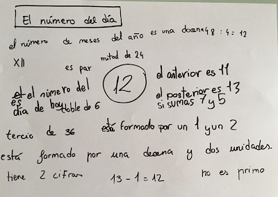 En nuestra clase de Primaria: El número del día (Matemáticas)