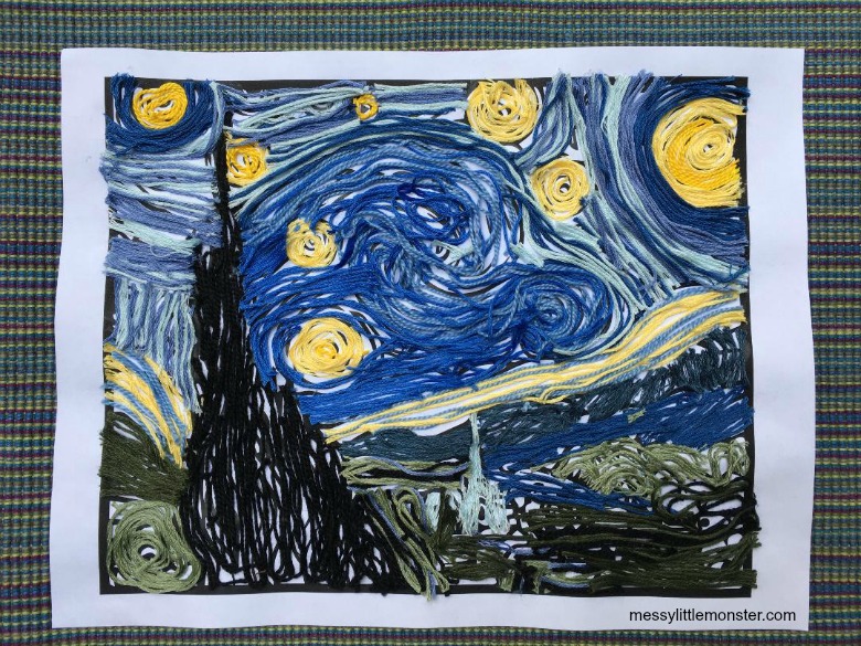 Van Gogh Starry Night Inspired Yarn Craft for Kids (printable included ...