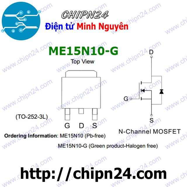 (SOP) Mosfet Dán 15N10 TO-252 15A 100V Kênh N (SMD) (ME15N10 ME15N10-G)