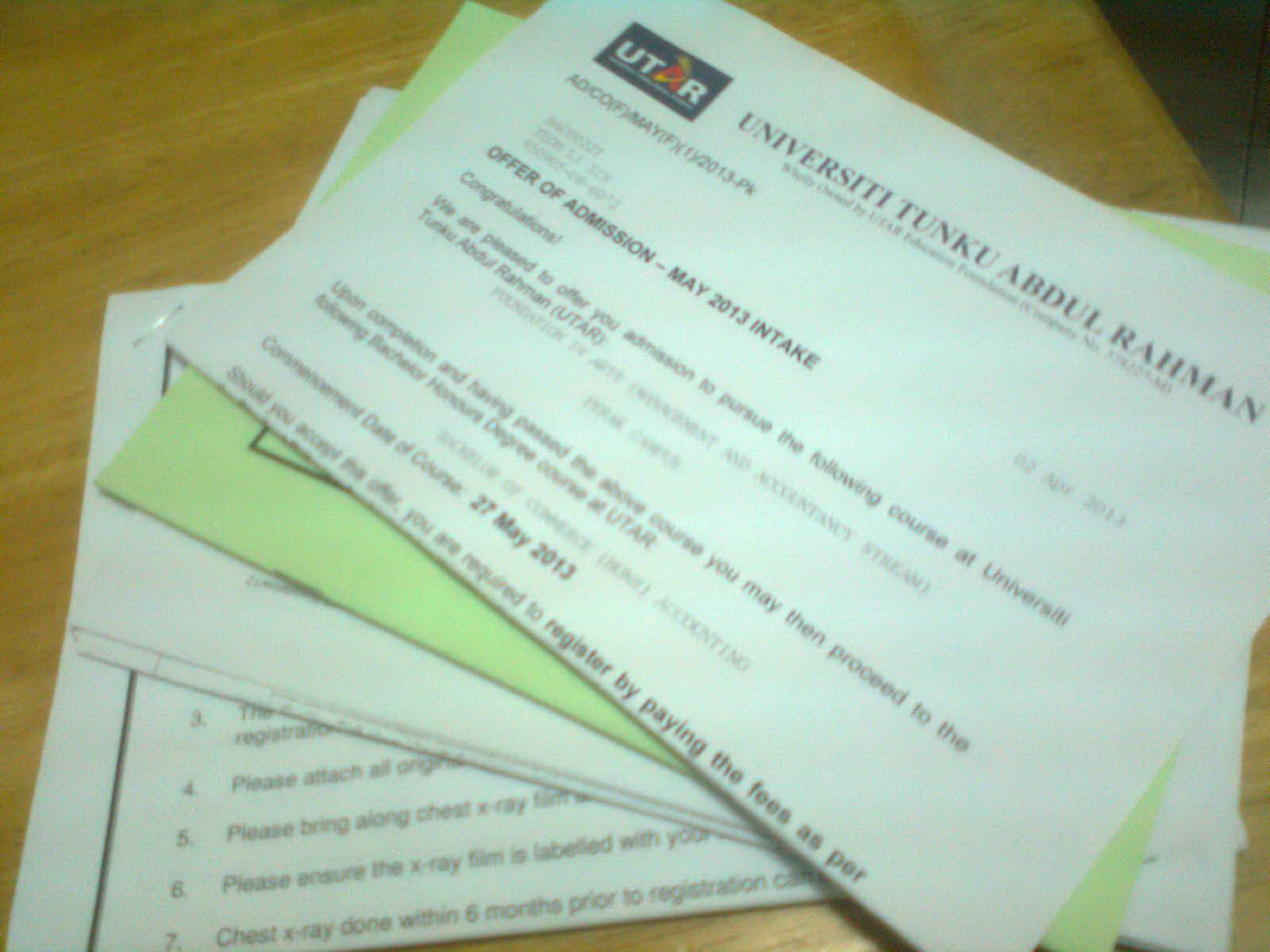 五秒的记忆: UTAR 的offer letter终于来了！