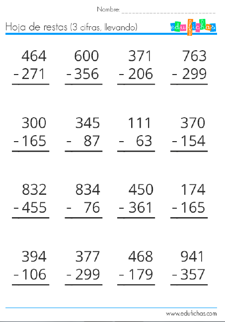 El Blog de Luna y Rayo: RESTAS DE 3 CIFRAS LLEVANDO