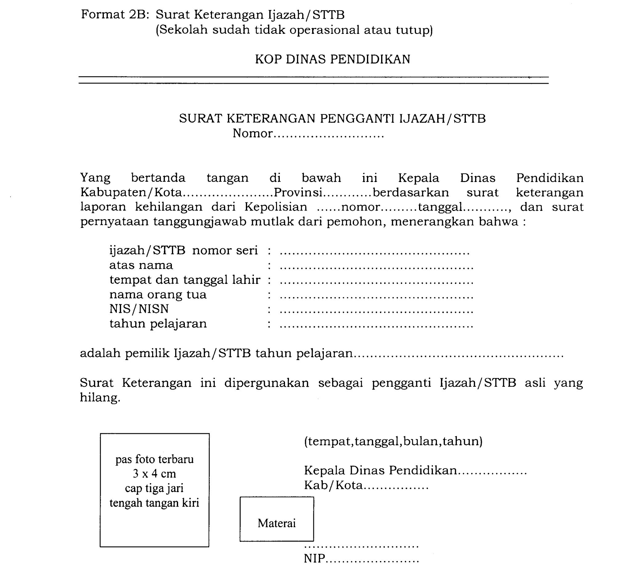Format Surat Keterangan Pengganti Ijazah/STTB Jenjang Pendidikan Dasar ...