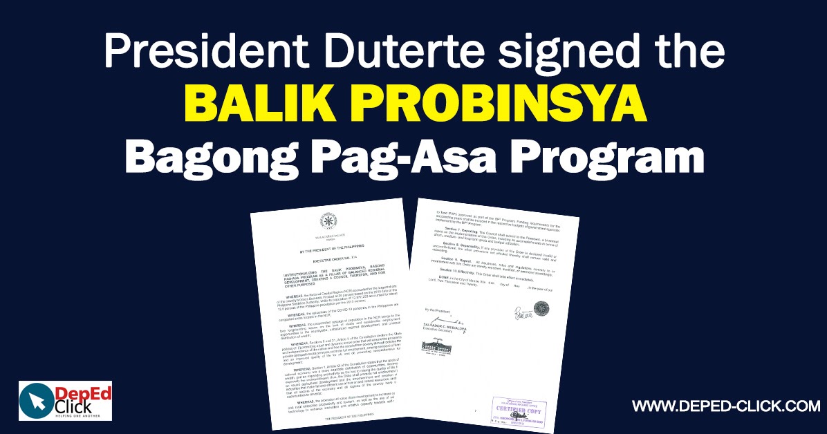 Pres. Duterte signed the Balik Probinsya, Bagong Pag-Asa Program ...
