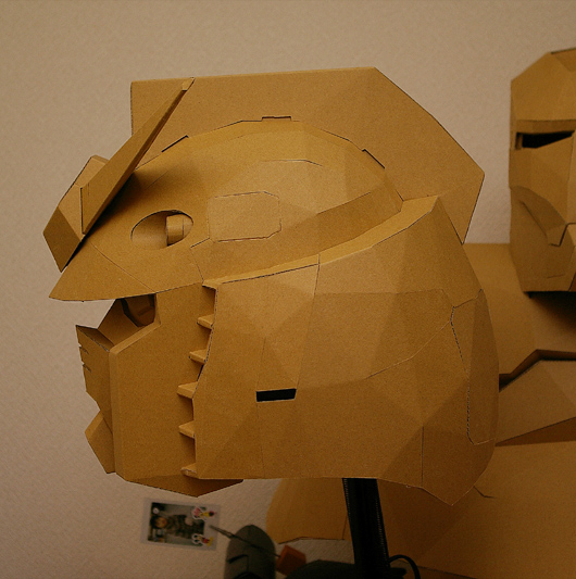 Gundam with Zeon MS and Evangelion cardboard heads