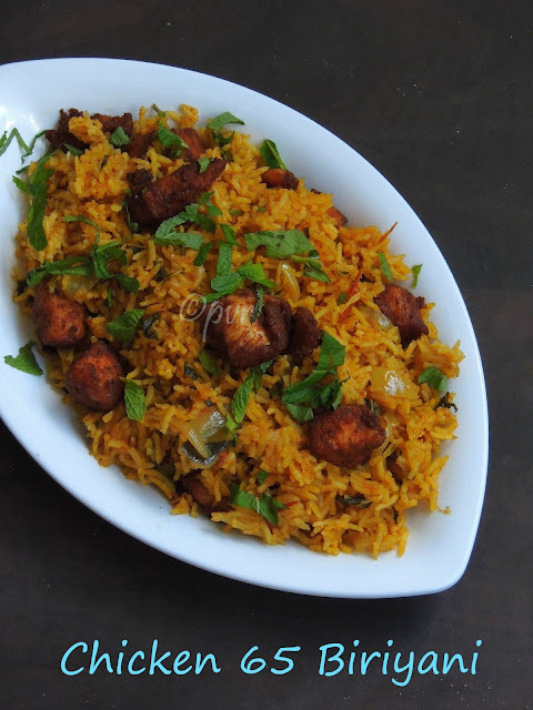 Priya's Versatile Recipes: Chicken 65 Biriyani/Chicken 65 Biryani
