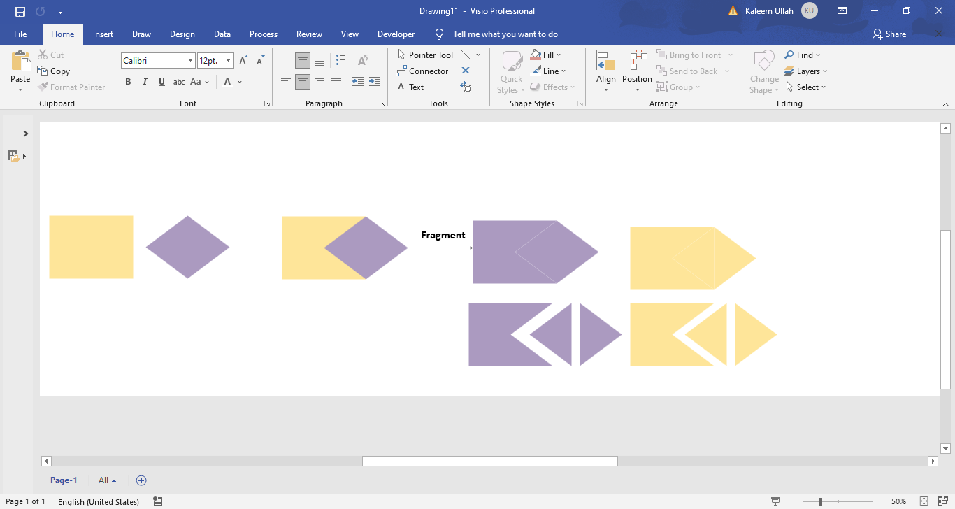 How to combine shapes in Microsoft Visio with the help of Operations?