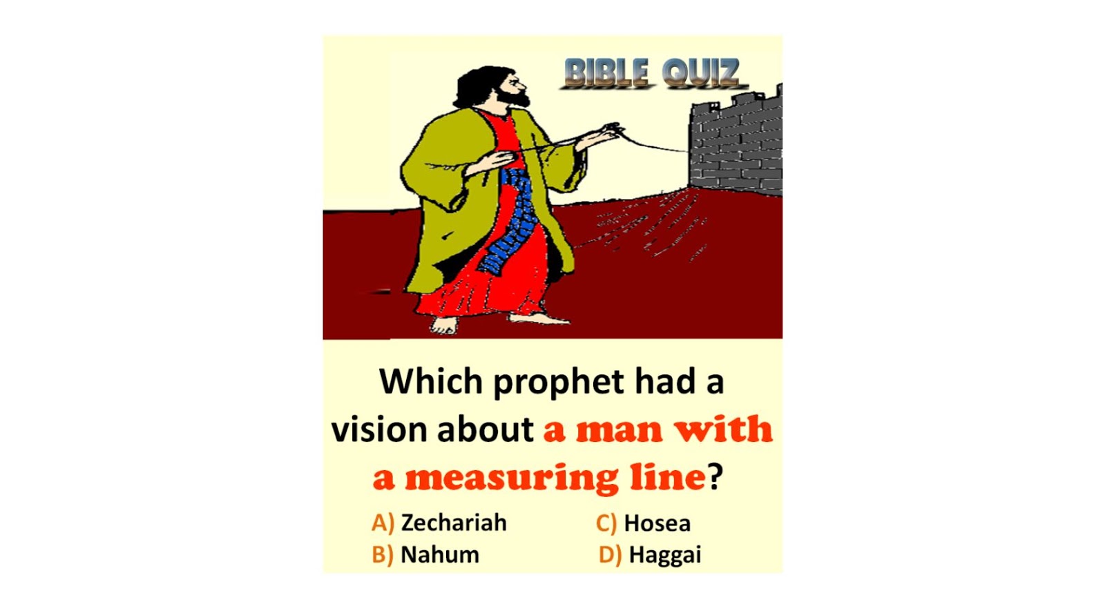 Which prophet had a vision about a Man with a Measuring Line? - BIBLE QUIZ