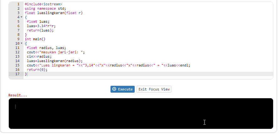 Program C++ : Menghitung Luas Lingkaran