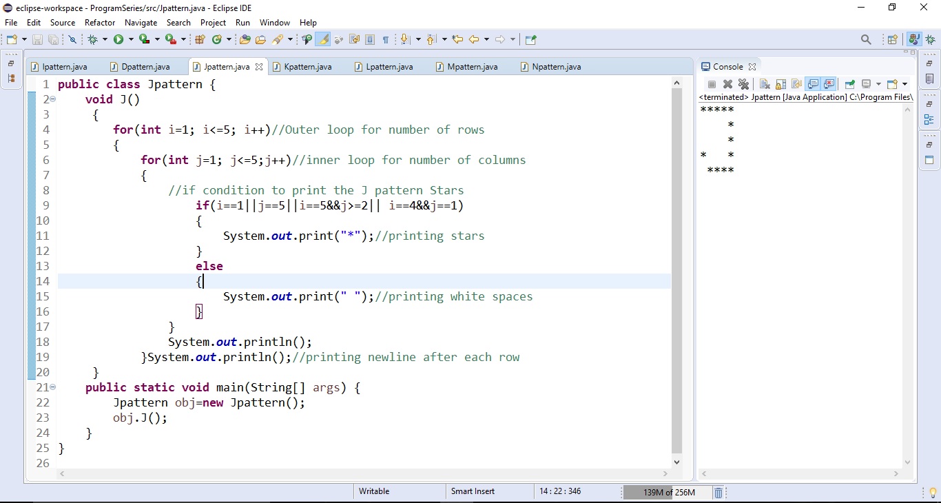 Basic Java Programs: J