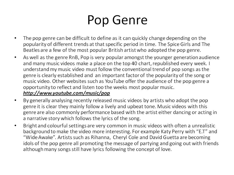 Amy Wright A2 Advanced Portfolio: The Pop Genre