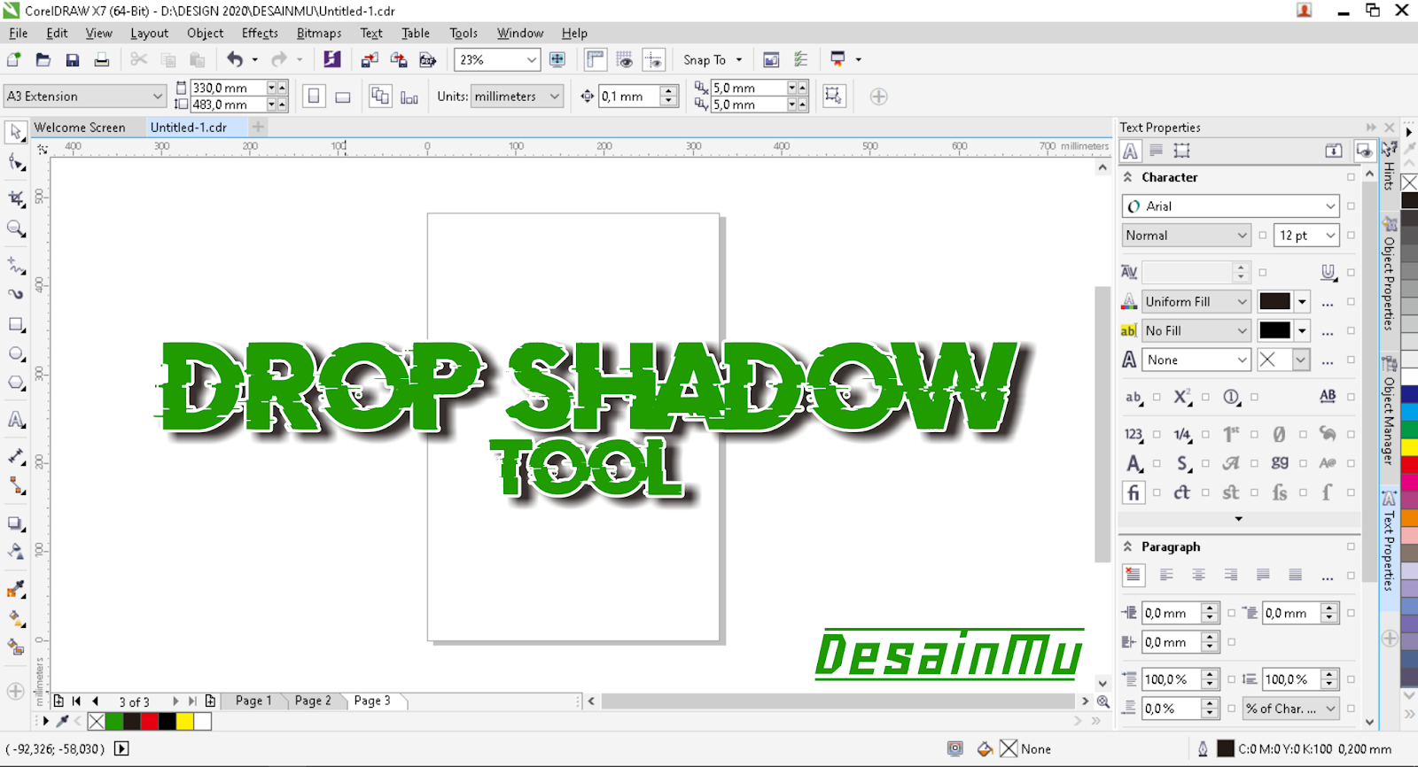 Efek Drop Shadow CorelDRAW