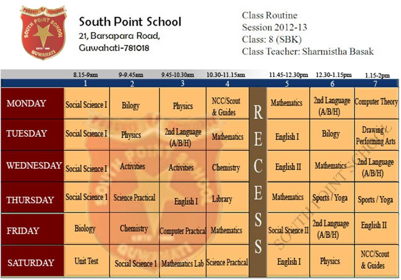 South Point School: Our School Timetable