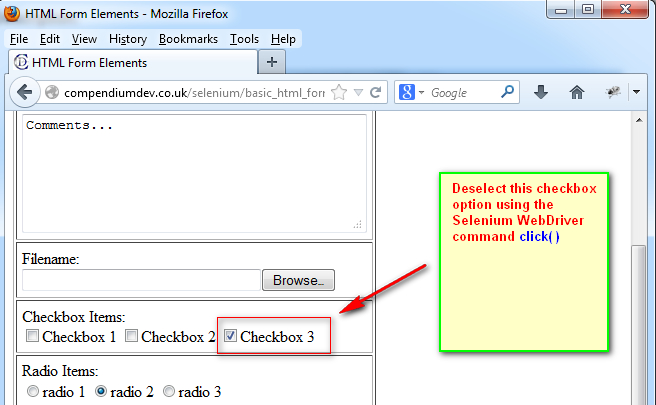 Selenium By Arun 392 Using Click Command For Deselecting A Check Box Option