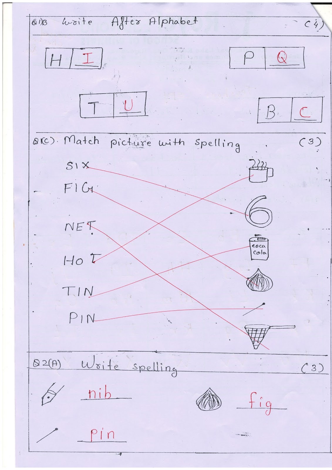 Jr K.G Unit Test Paper ENGLISH