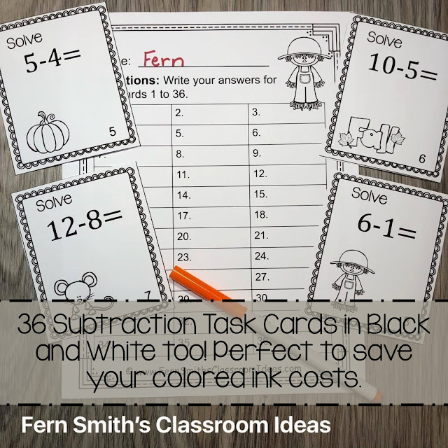FALL THEMED ADDITION AND SUBTRACTION TASK CARDS FOR YOUR CLASS! - Fern ...