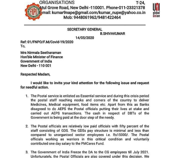 .: S G FNPO LETTER ADDRES to-MRS NIRMALA SEETHARAMAN HON”BLE MINISTER ...