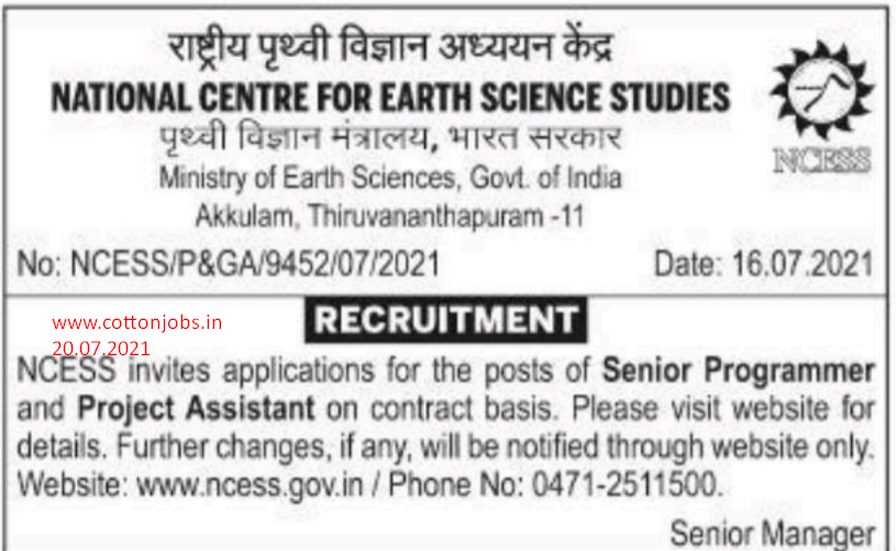 RECRUITMENT OF NCESS(NATIONAL CENTRE FOR EARTH SCIENCE STUDIES) -LAST ...