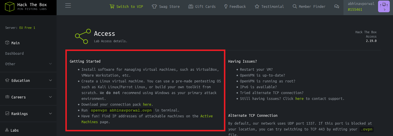 HackTheBox.eu Lab Setup