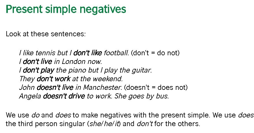 THE BEST: Present simple negatives