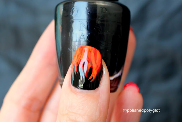 Nail Art │Black, Red and Orange Fire Flames Manicure / Polished Polyglot