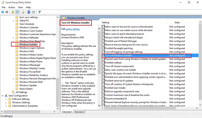 How to disable windows installer - displaylopa