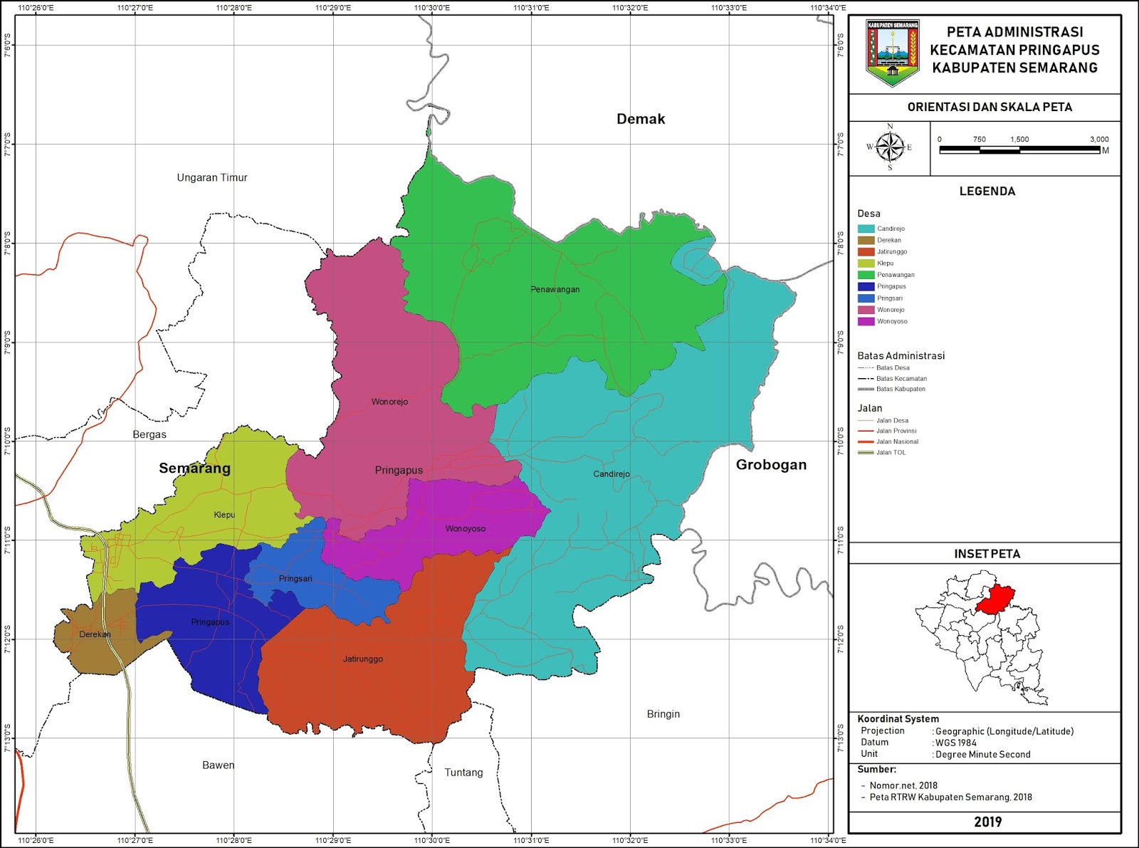 Peta Administrasi Kecamatan Pringapus, Kabupaten Semarang ~ NeededThing