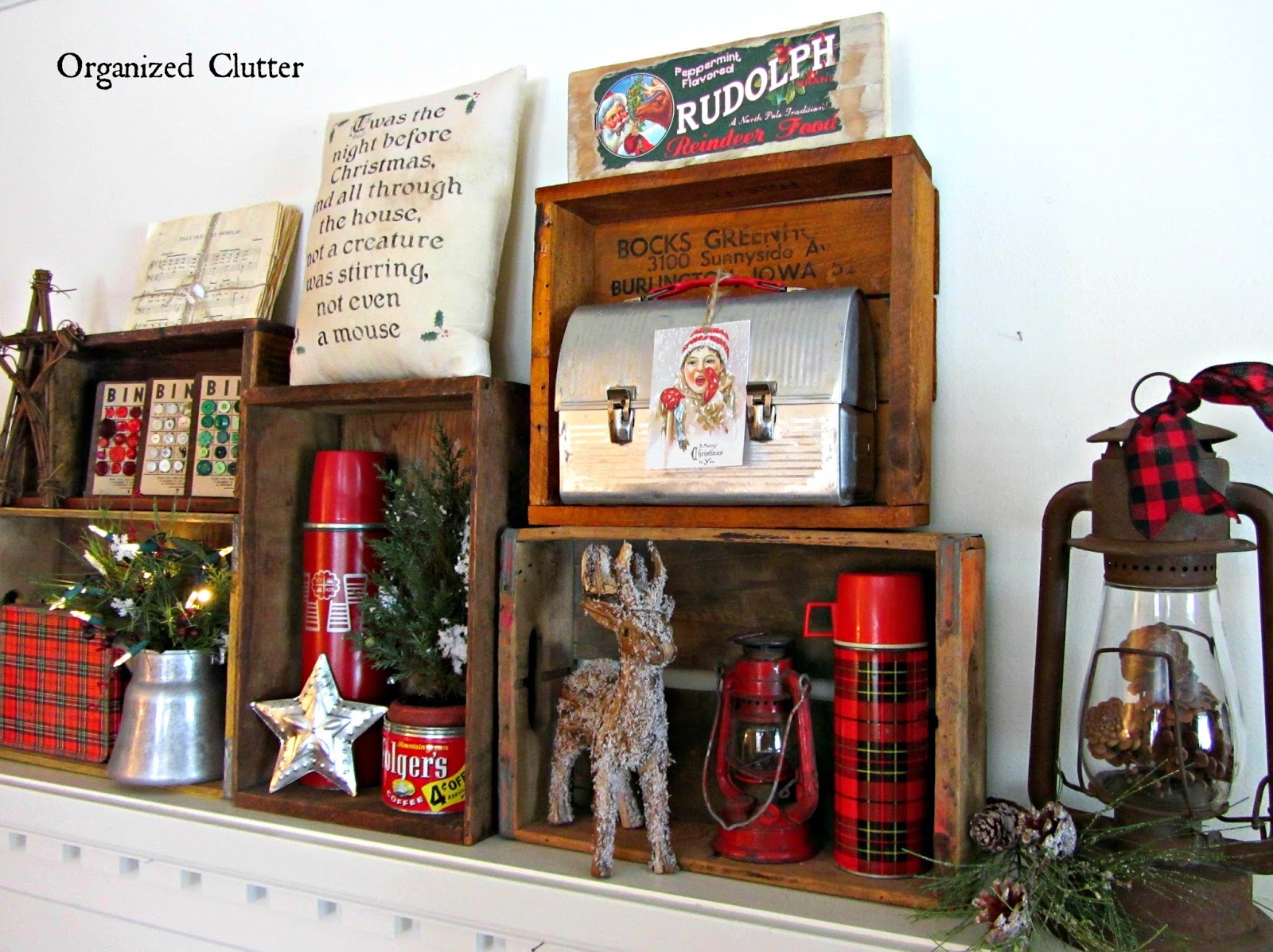 An Organized Cluttered Rustic Crate Christmas Mantel - Organized Clutter