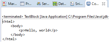 Java 13 - Example to use Text Blocks for Multi line String literals